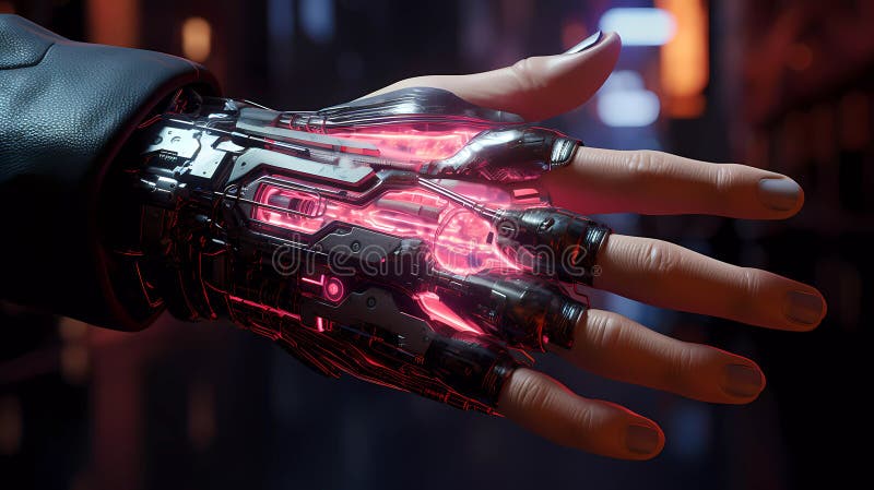 Futuristic Cyberpunk Robot Hand Typing on a Computer Keyboard. 3d ...