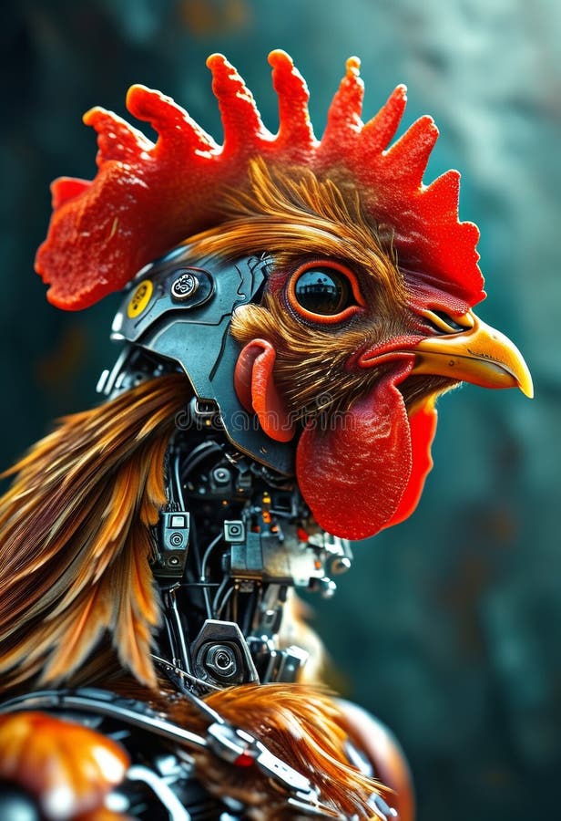 Futuristic Cybernetic Rooster with Robotic Features Stock Photo - Image ...