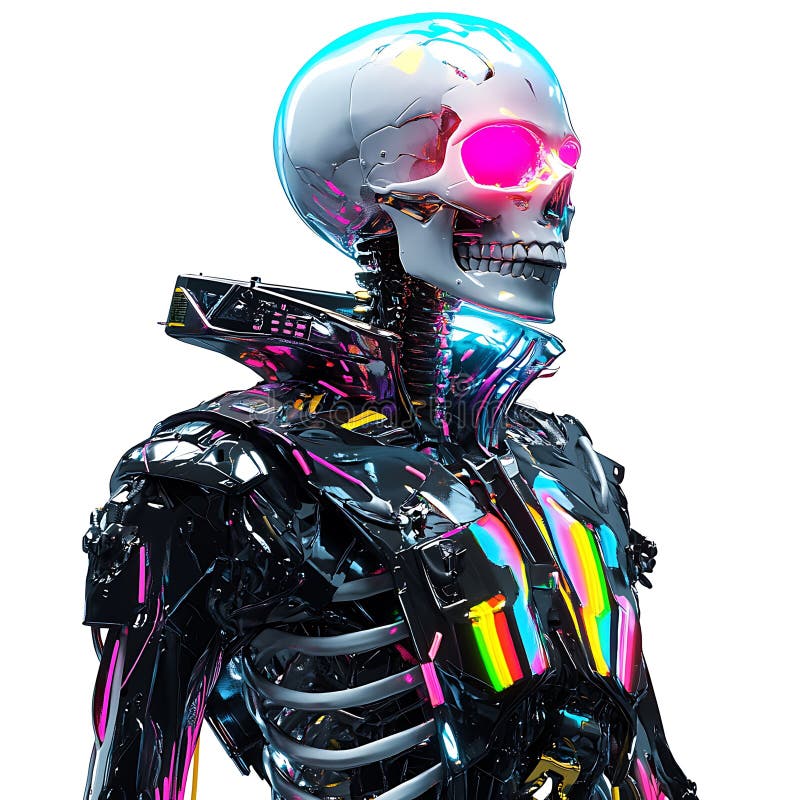 Futuristic Cybernetic Skeleton with Neon Lights Stock Illustration ...