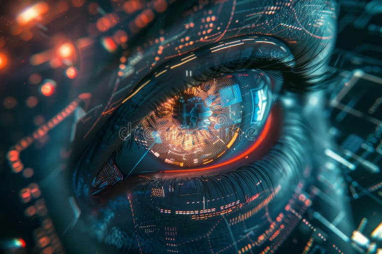Futuristic Cybernetic Vision Ai Robot Eye Hacking in Digital Tech ...