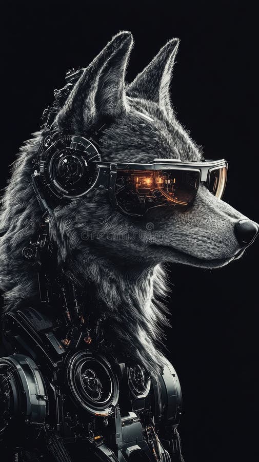 Futuristic Cybernetic Wolf Character with High-Tech Glasses and ...