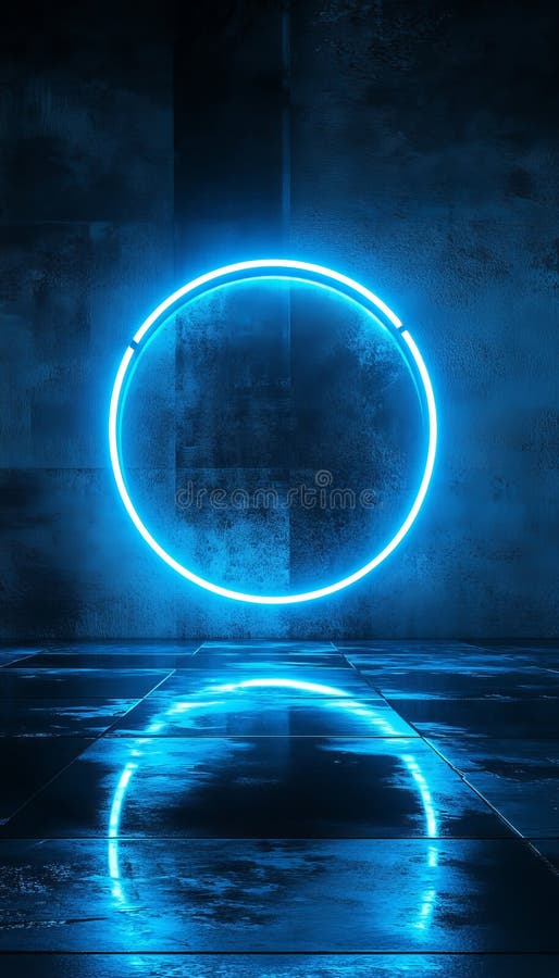 Futuristic Cyberpunk Atmosphere with Blue Neon Laser Circle on ...