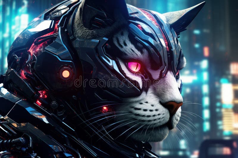 Futuristic Cyberpunk Cat. Generate Ai Stock Photo - Image of headset ...