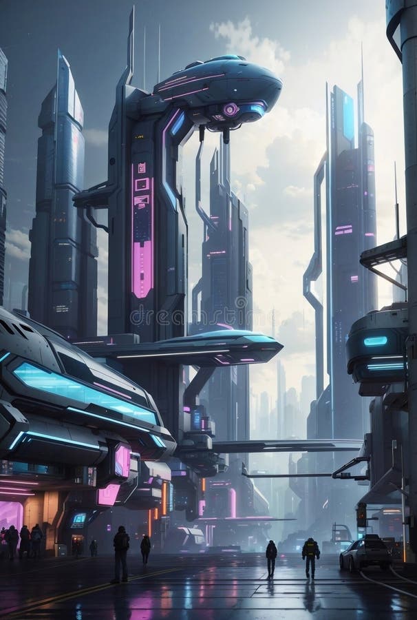 A Futuristic Cyberpunk City with Future Cityscape Stock Illustration ...