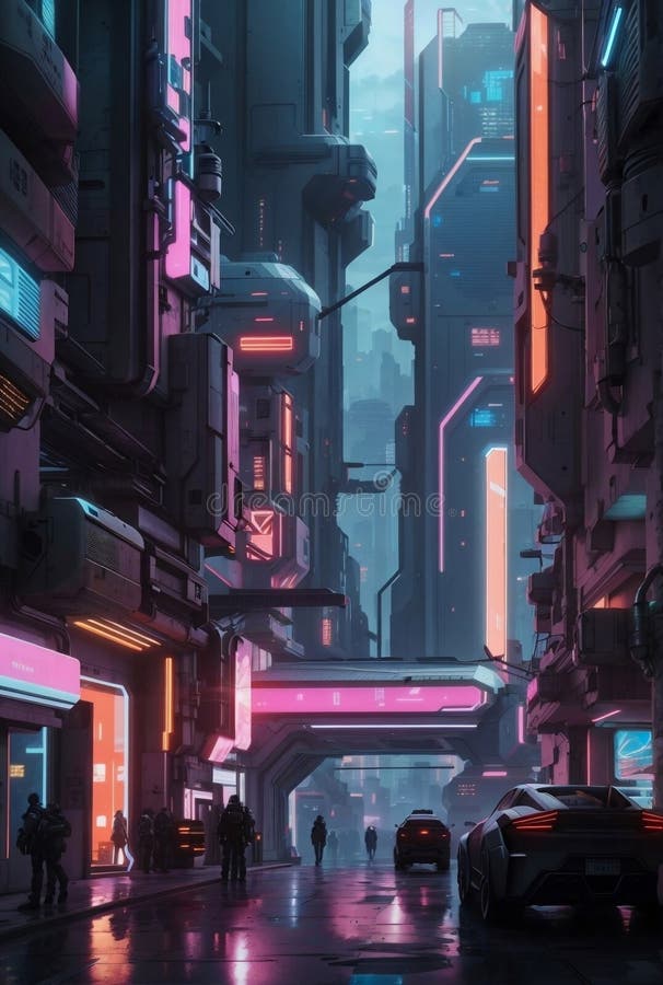 A Futuristic Cyberpunk City with Future Cityscape Stock Illustration ...