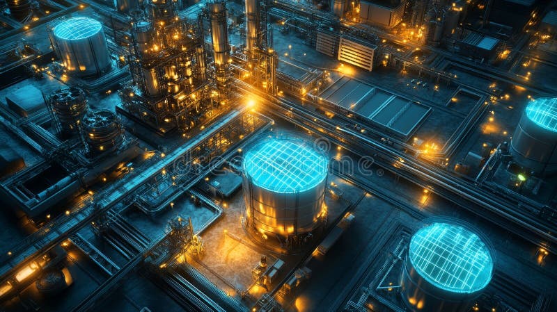 Futuristic Cyberpunk Cityscape Aerial View of Modern Industrial Complex ...