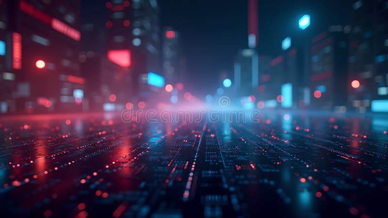 Futuristic Cyberpunk Cityscape Data Stream Stock Illustration ...