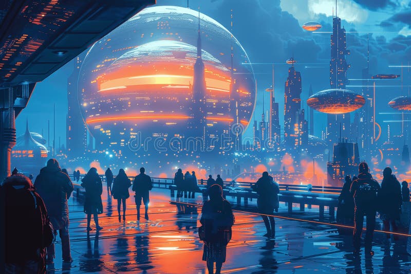 Futuristic Cyberpunk Cityscape with Floating Platforms and Illuminated ...
