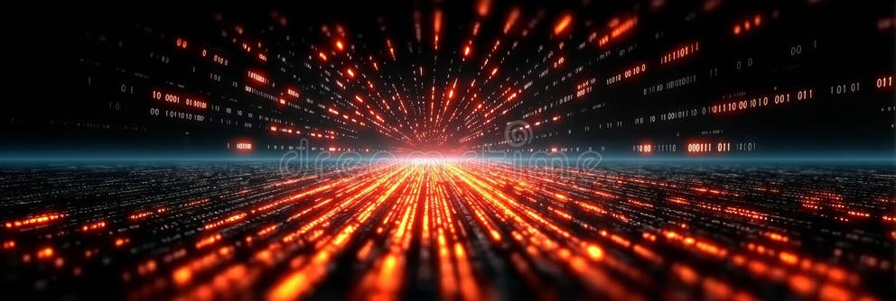 Futuristic Cyberpunk Cityscape with Flowing Binary Code Illuminating a Digital Highway at Night ...