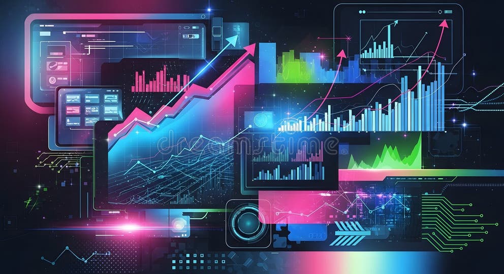 Futuristic Cyberpunk Data Visualization Interface with Complex Graph Elements Stock Image ...