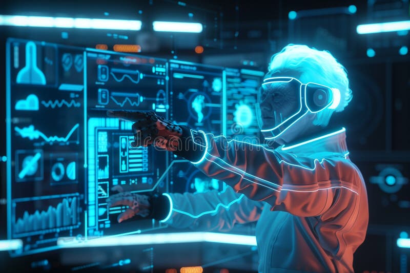 Futuristic Cyberpunk with Helmet Glowing Blue in Creativity Modern Work ...