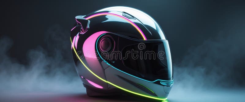 Futuristic Cyberpunk Helmet with Neon Highlights Stock Image - Image of ...