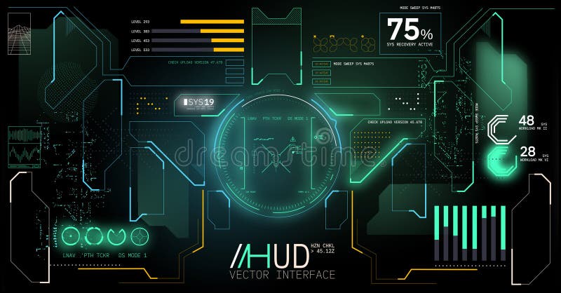 Futuristic Cyberpunk HUD Interface and Wireframe Elements Stock Vector ...