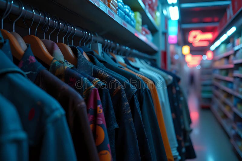 A Futuristic, Cyberpunk-inspired Macro Shot of a Clothing Rack Stock ...