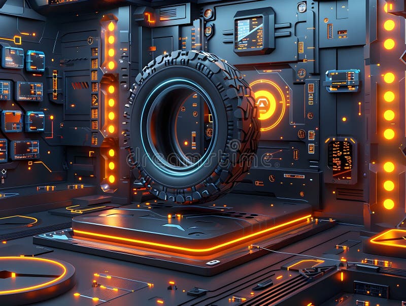 Futuristic Cyberpunk Inspired Technological Platform with Tire and ...