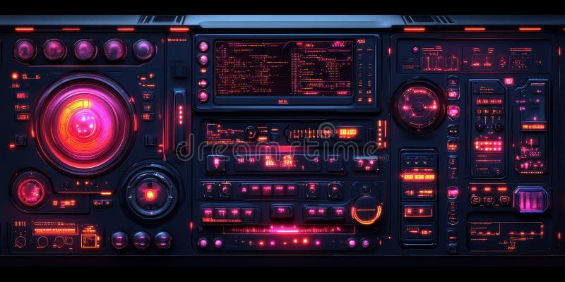 Futuristic Cyberpunk Interface with Glowing Neon Controls, Holographic ...