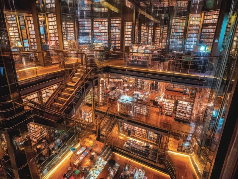 Cyberpunk Library with ARVR Books Stock Illustration - Illustration of ...