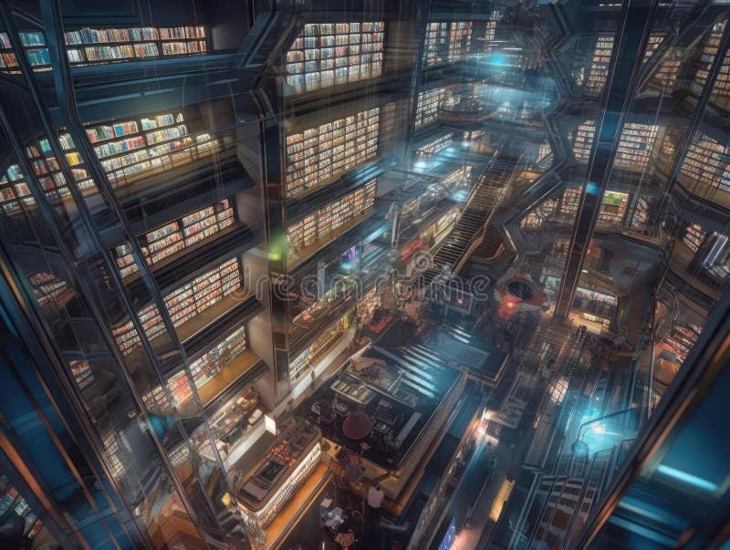 Cyberpunk Library with ARVR Books Stock Illustration - Illustration of ...