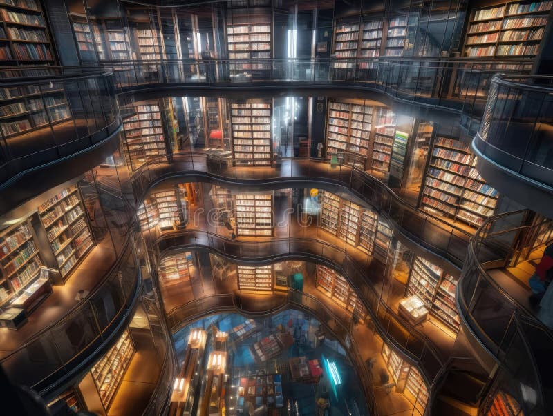 Cyberpunk Library with ARVR Books Stock Illustration - Illustration of ...