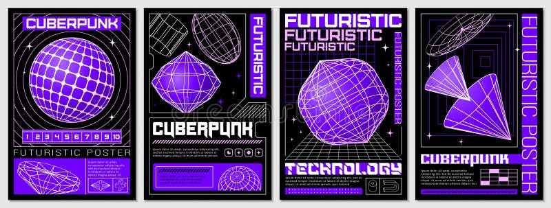 Futuristic Cyberpunk Poster. Layout Tech Retro, Flyer Artistic Rave ...