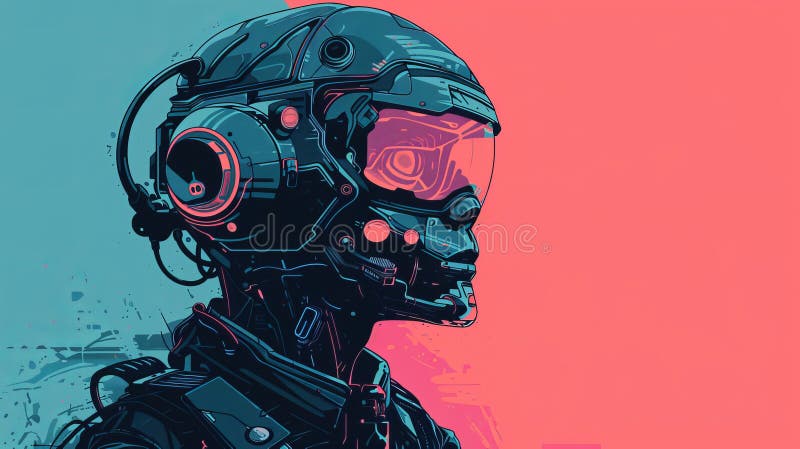 Futuristic Cyberpunk Soldier Illustration with Helmet and Visor, Side ...