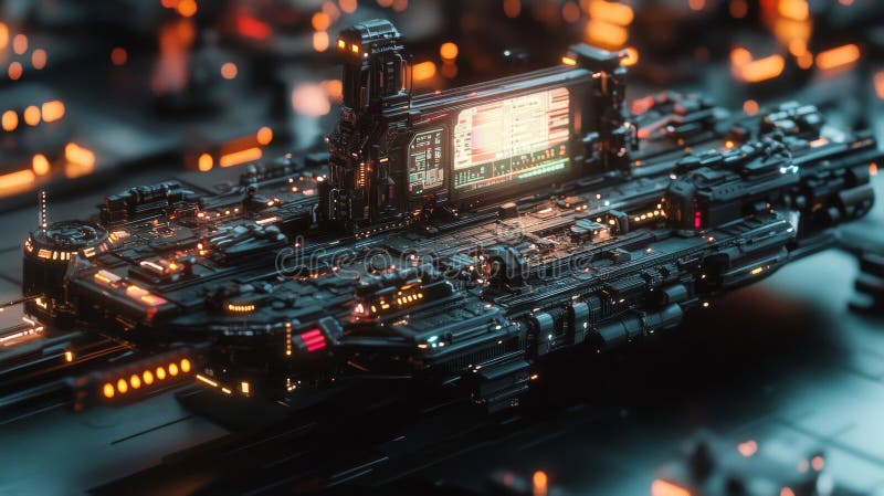 Futuristic Cyberpunk Spaceship 3D Render Stock Illustration ...