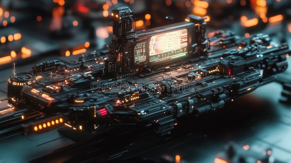 Futuristic Cyberpunk Spaceship 3D Render Stock Illustration ...