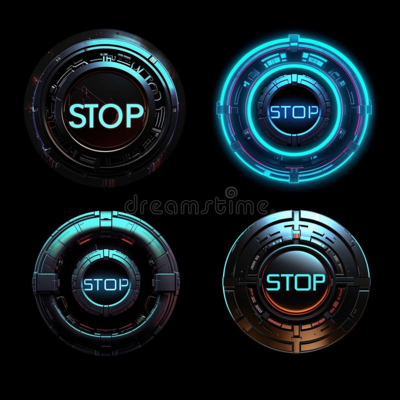 Set of Web Icons with Button STOP Stock Illustration - Illustration of ...