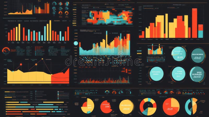 Futuristic Cyberpunk-Style Data Visualization Interface with Charts, Graphs, and Indicators ...