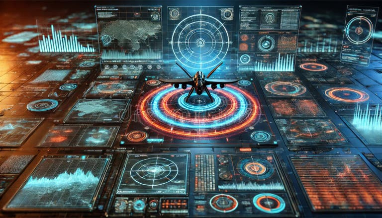 Futuristic Cyberpunk Tactical Interface with Combat Data, Radar Scans ...