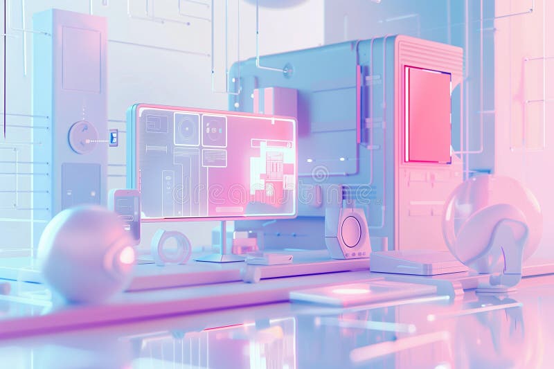 Futuristic Cyberpunk Workspace. Modern and Surreal Creativity Work Desk ...