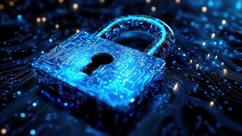 Futuristic Cybersecurity Concept with Digital Circuit Lock in Blue ...