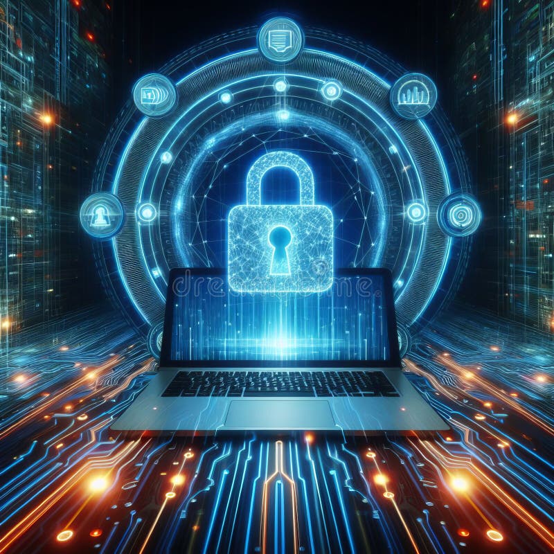 Futuristic Cybersecurity Concept with Digital Lock and Laptop Stock ...