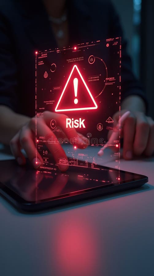 Futuristic Cybersecurity Concept with Risk Warning and Holograph ...