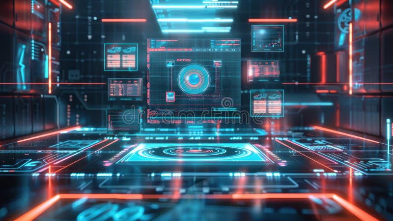 Futuristic Cybersecurity Control Room Interface in Neon Blue Stock ...