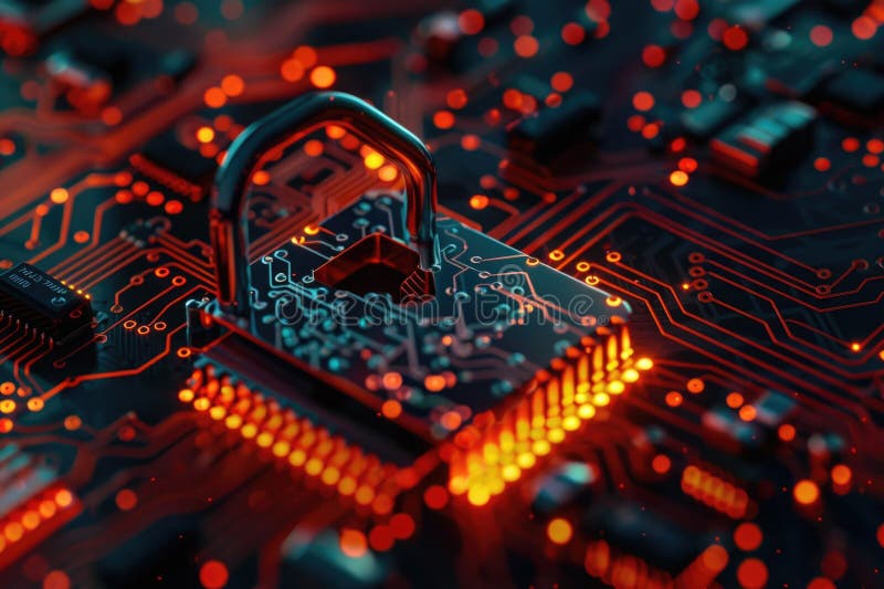 Futuristic Cybersecurity with Digital Lock on Circuit Board, Encryption ...