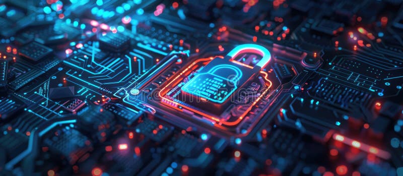 Futuristic Cybersecurity with Digital Lock on Circuit Board, Encryption ...