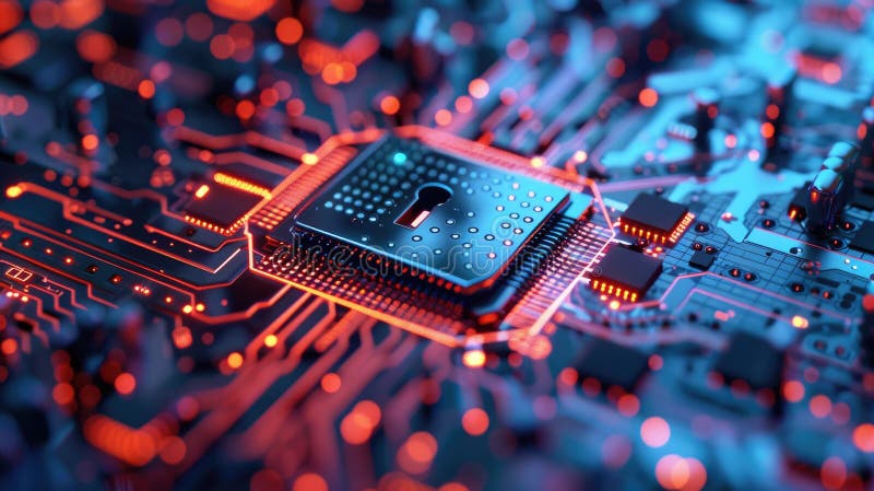 Futuristic Cybersecurity with Digital Lock on Circuit Board, Encryption ...