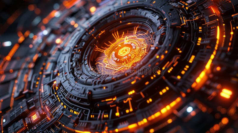 Futuristic Cybersecurity Interface with Glowing Orange Elements ...