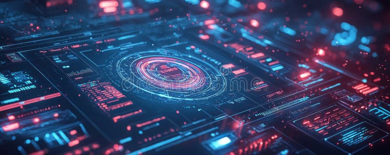 Futuristic Cybersecurity Interface Glowing Technology Elements Digital Data Overlay Stock Photos ...