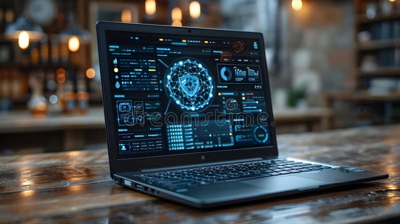 Futuristic Cybersecurity Laptop Interface Design. Concept Cybersecurity ...