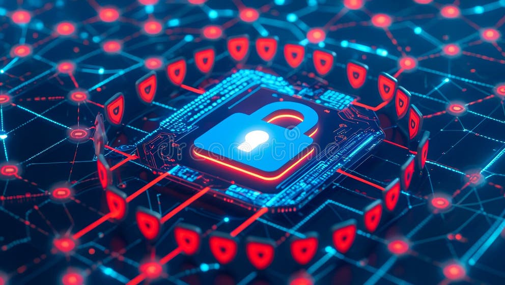 Futuristic Cybersecurity Lock with AI-Powered Digital Firewall and Data ...