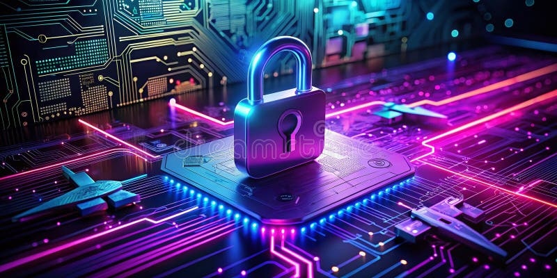 Futuristic Cybersecurity Protecting Data with a Powerful Neon Lock ...