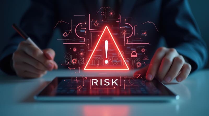 Futuristic Cybersecurity Risk Warning on Digital Tablet Interface Stock ...