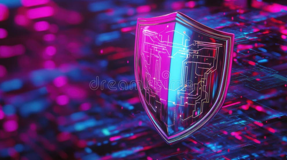 Futuristic Cybersecurity Shield on Digital Circuit Background Stock ...
