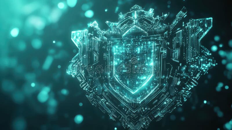 Futuristic Cybersecurity Shield with Digital Encryption Stock Photo ...