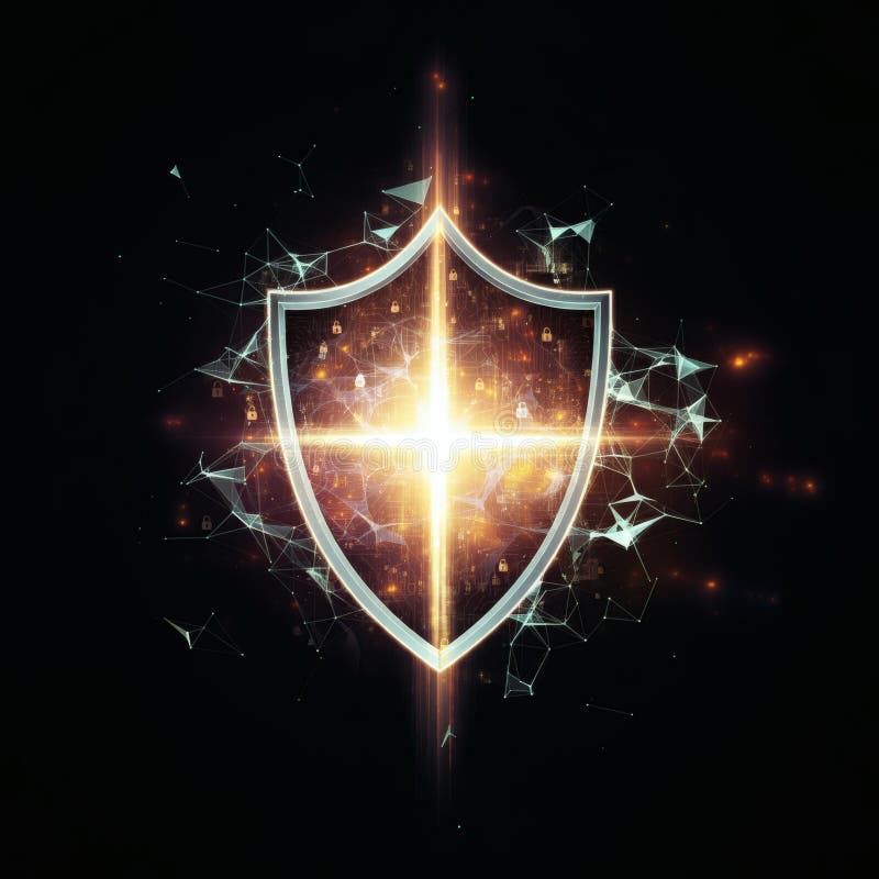 Futuristic Cybersecurity Shield with Glowing Digital Protection ...