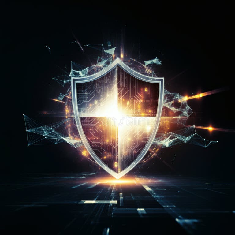 Futuristic Cybersecurity Shield with Glowing Digital Protection ...