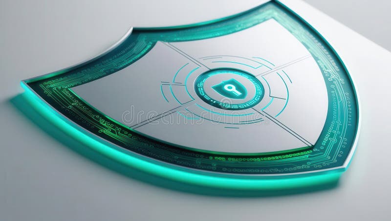 Futuristic Cybersecurity Shield with Glowing Green Light Indicating ...