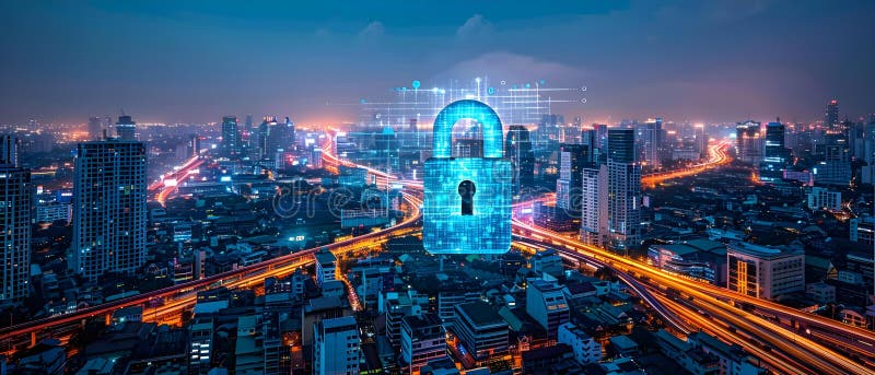 Futuristic Cybersecurity Shielding Urban Network. Concept Cybersecurity ...